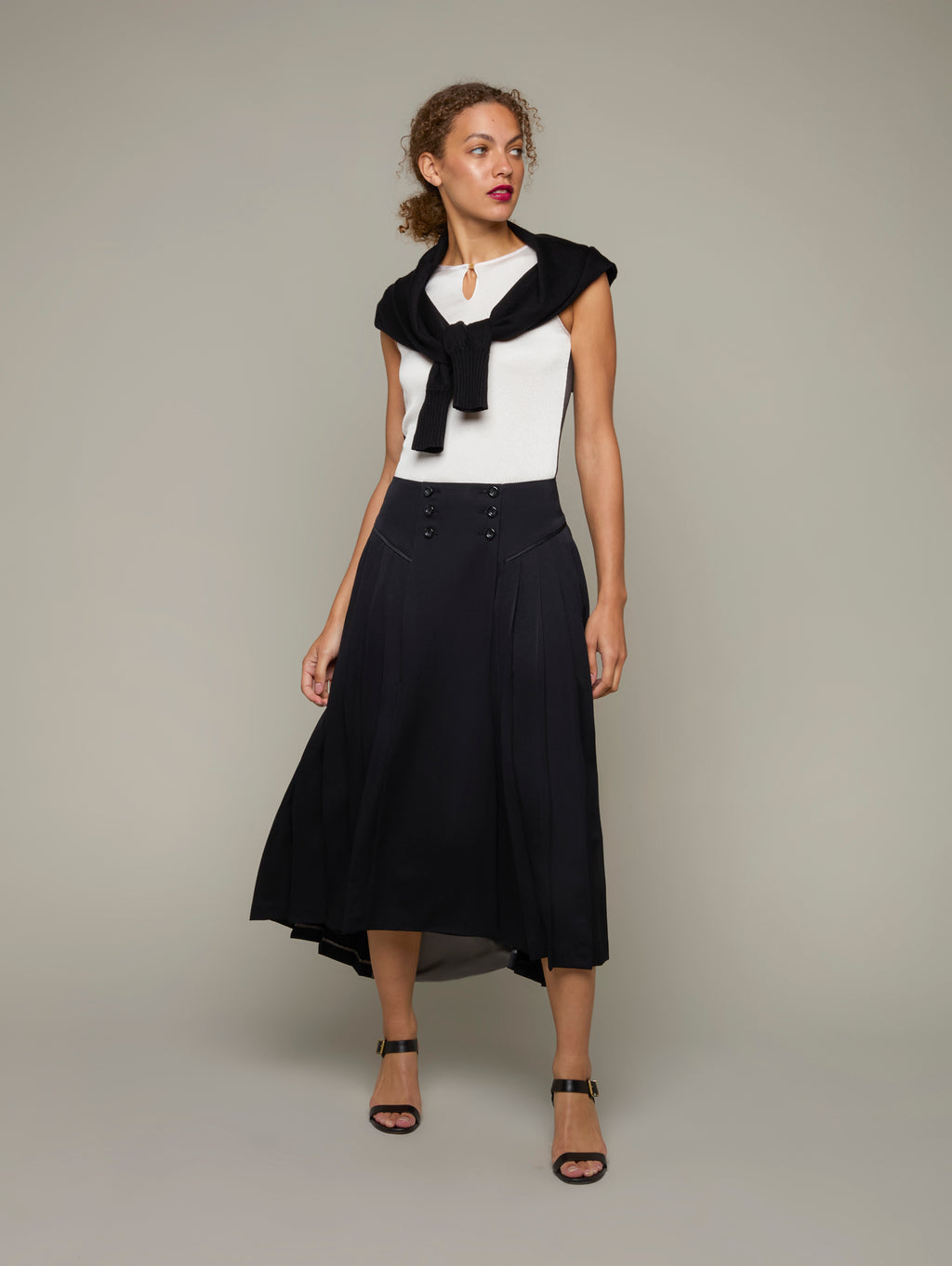 Black Pleated Suiting Midi Skirt | Women's Skirt London | DEPLOY